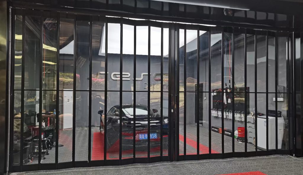 Full vision commercial security folding door | clear accordion door ...